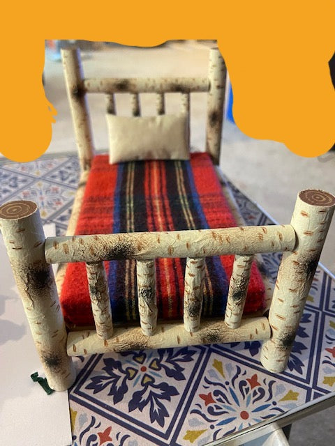 Handcrafted rustic bed – Your Dollhouse Miniature Headquarters